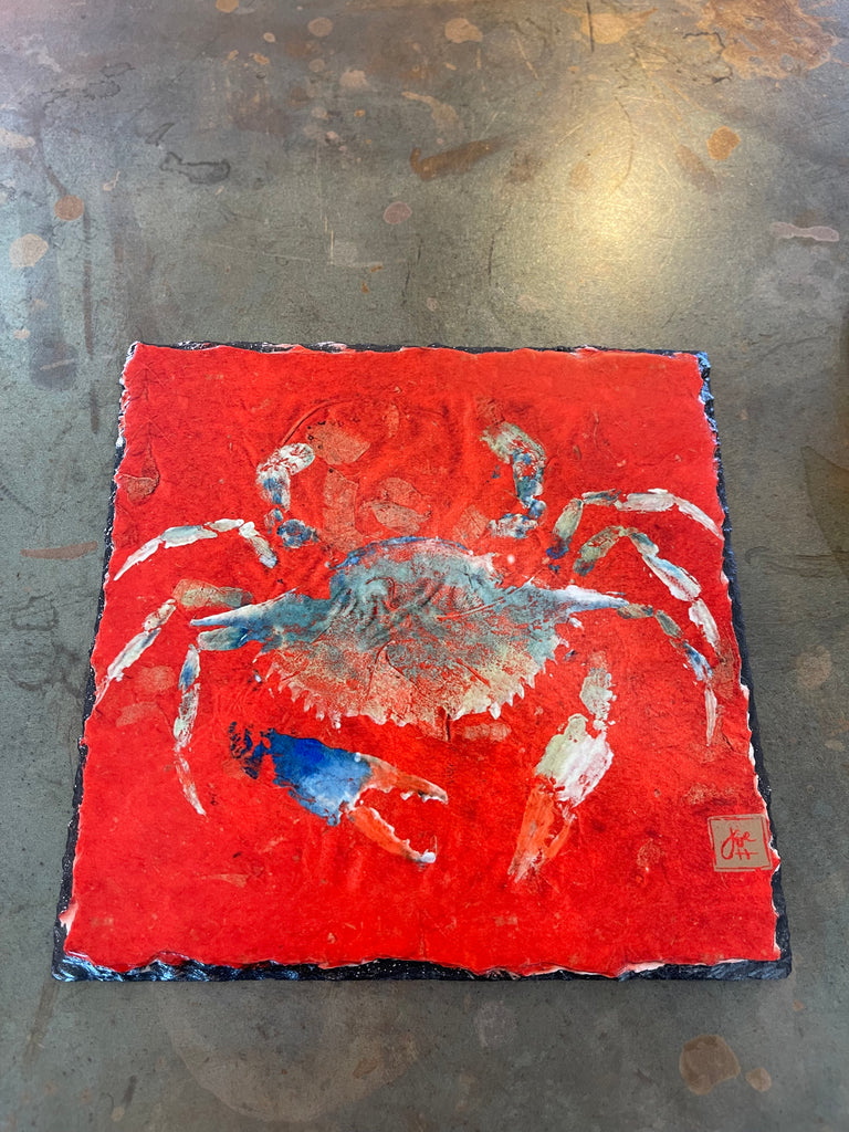 Blue Crab in Red Trivet – fishedimpressions