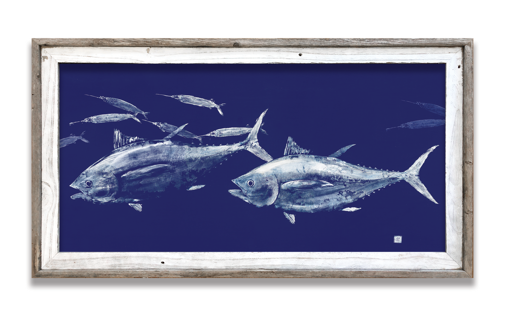 Framed Tuna chasing ballyhoo 41 x 22 framed print – fishedimpressions